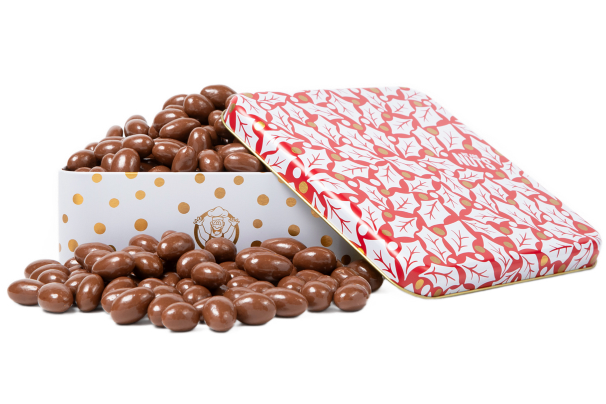 Chocolate Covered Almonds Gift Tin – Milk or Dark | We Are Nuts